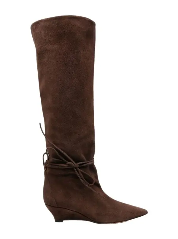 ODISSI Greta Leather Pointed Toe Tie Fastening Heeled Boots - Brown