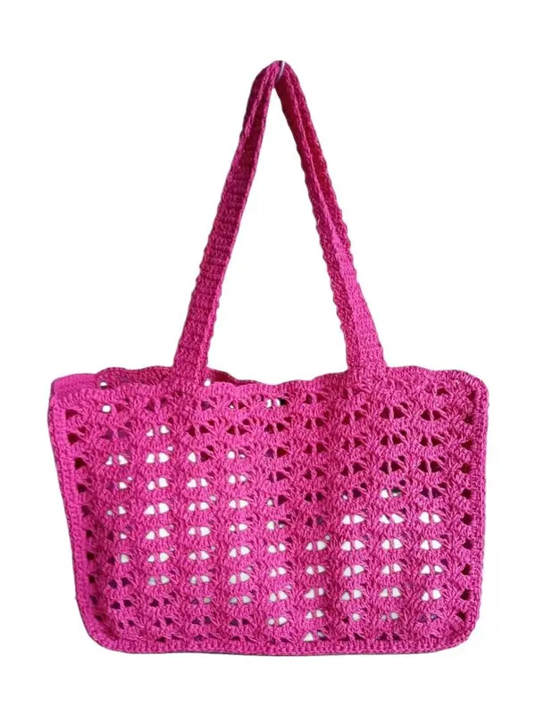 SPRINGMOONATELIER Handmade Crochet Tote Bag – Fuchsia Shoulder Bag - Pink