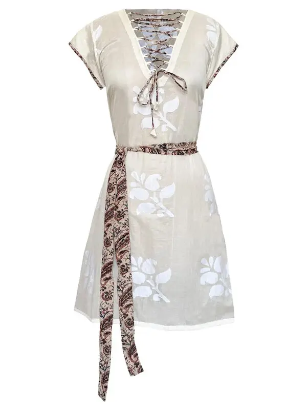 JIWYA Aparajita Dress With Uppada Jamdani Weave And Bagh Hand-block Print - Red
