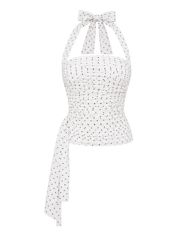 SUN CULTURE Kay Halter Neck Polka Dot Chiffon Top - White