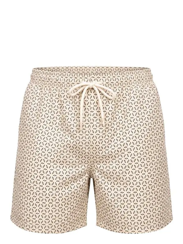 SAVED LAB Neutrals Monogram Swimshort In Ecru - Beige