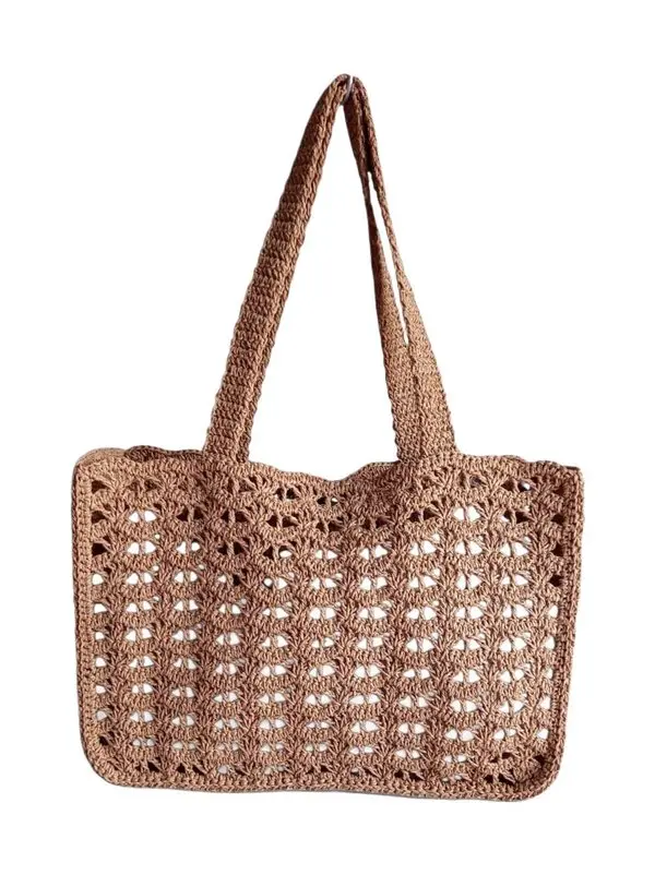 SPRINGMOONATELIER Handmade Crochet Tote Bag – Camel Shoulder Bag - Brown