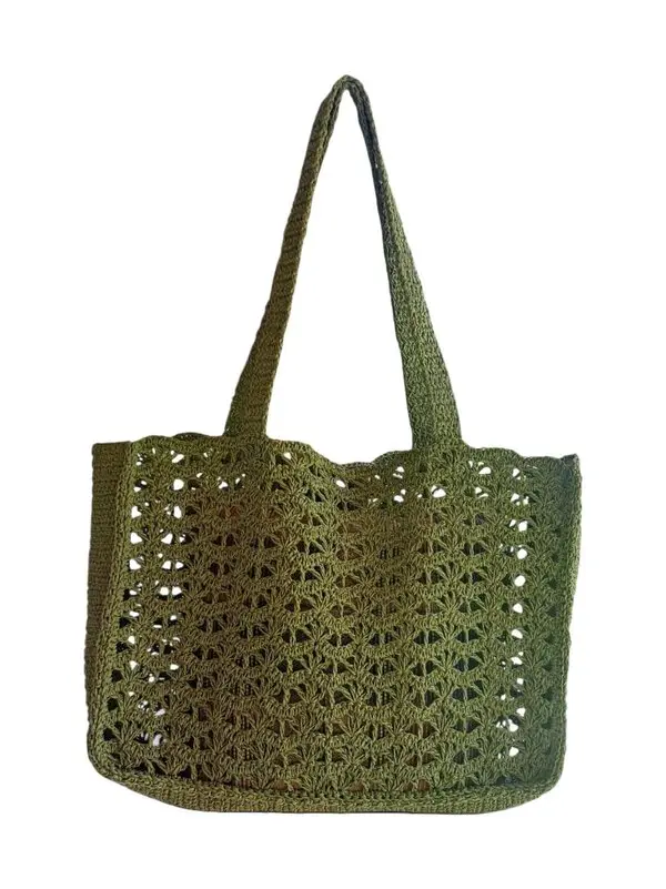 SPRINGMOONATELIER Handmade Crochet Raffia Tote Bag - Green