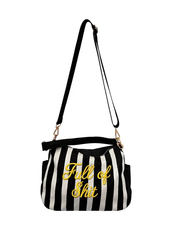 LILLY LOVES Full Of Shit Stripe Shoulder Bag - Black