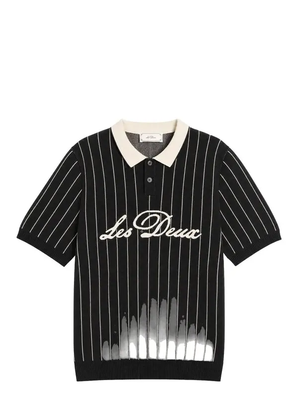 LES DEUX Pinstripe Knitted Polo - Black