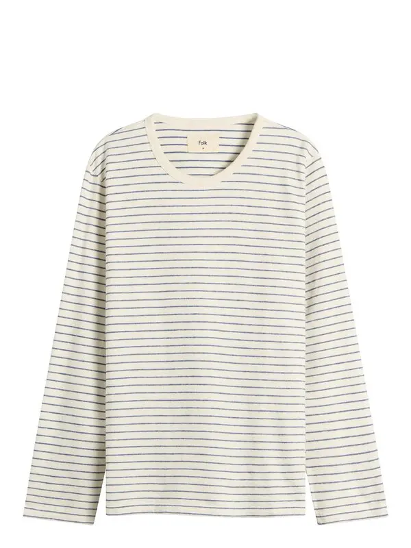 Folk Long Sleeve Textured Stripe T-shirt - Ecru/soft Blue