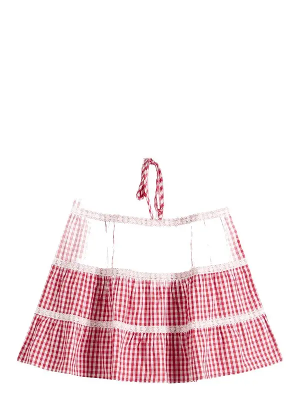 MANY MANY CLOTHES The Bonnie Midi Skirt In Gingham Checks With Lace Trim - Red