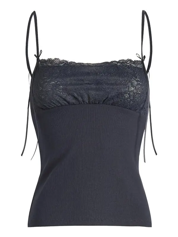 FRUITY BOOTY Meringue Lace Trimmed Tank Top - Navy