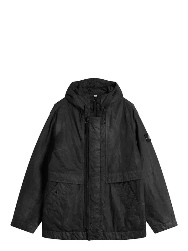 Stone Island Dense Nylon-tc Hand Sprayed Reflective Parka - Black