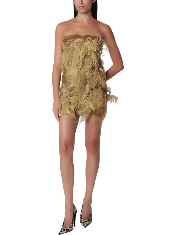 Attico Olive Mini Dress In Lace And Mesh - Green