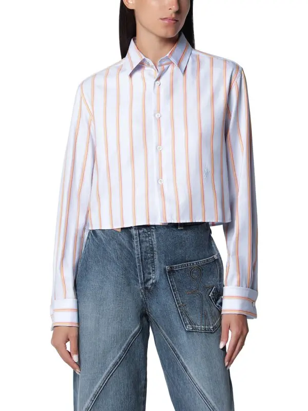 JW Anderson Cropped Blue And Orange Cotton Shirt - Multicolor