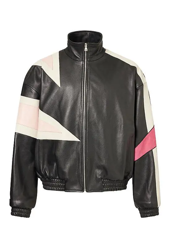 NAHMIAS Contrast Panel Leather Bomber Jacket - Black