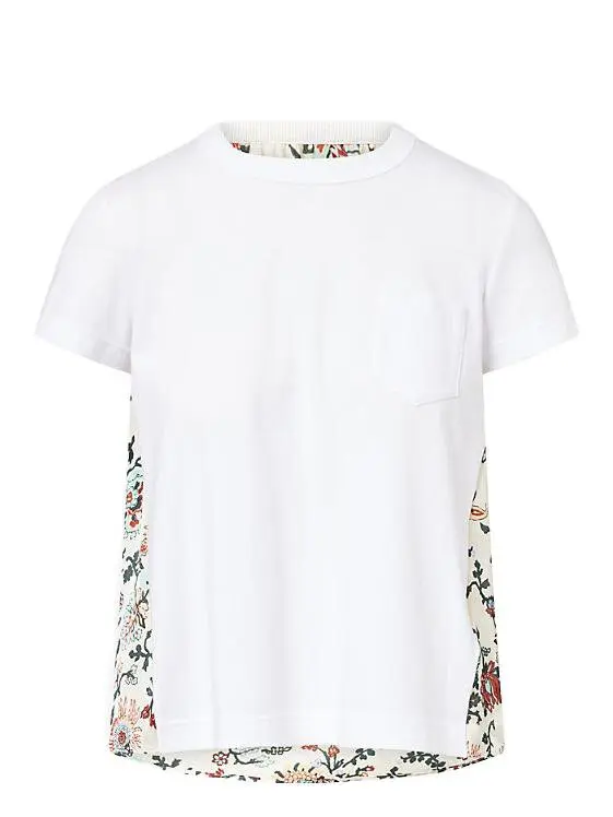 Sacai Contrasting Floral Cotton Top - Ivory