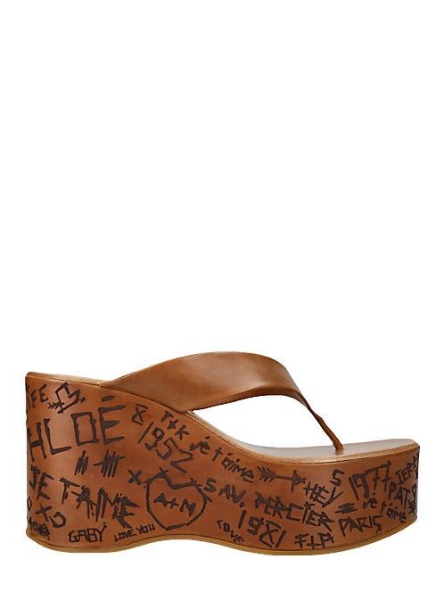 Chloé Maxime Leather Wedge Sandals - Mid Brown