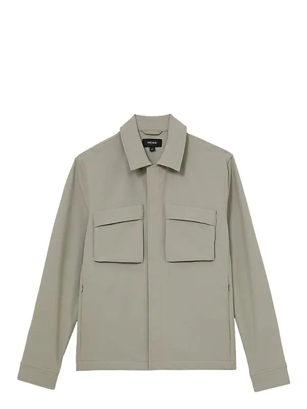 REISS Divide Patch-pocket Button-up Stretch-woven Overshirt - Stone