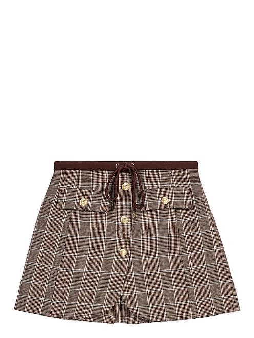 Maje Checked Layered-effect Cotton And Wool-blend Shorts - Brown