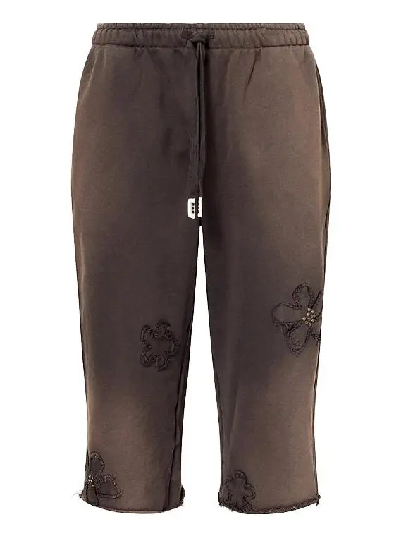 NAHMIAS Flower-embroidered Cotton Sweat Shorts - Black
