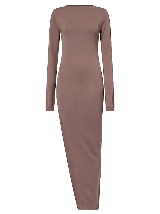 Rick Owens Long-sleeve Slit Wool Maxi Dress - Grape