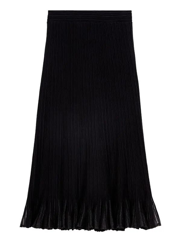 Maje Plissé Midi Skirt - Black