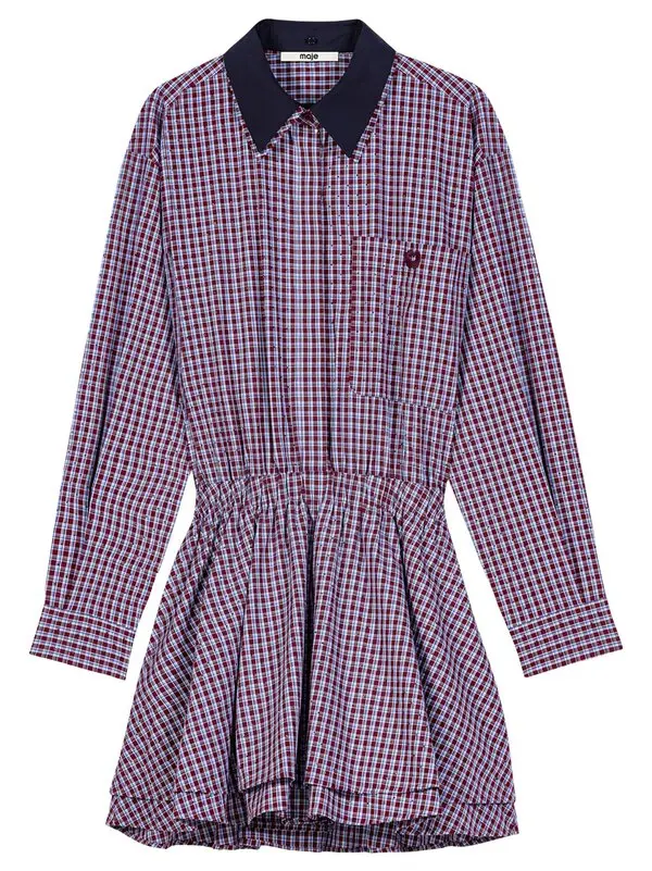Maje Cotton Check Mini Shirt Dress - Red