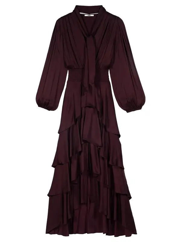 Maje Tiered Pussybow Midi Dress - Red