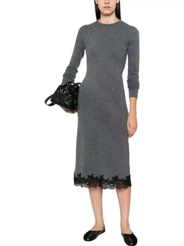 Maje Lace-trim Knitted Midi Dress - Grey