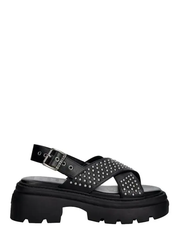 BUFFALO Vega Cross Studded Platform Sandals - Black