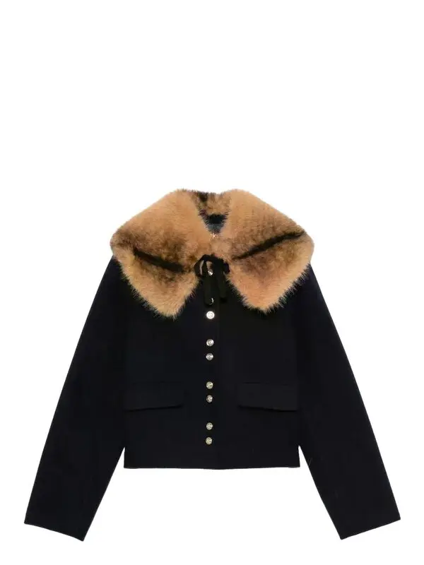 Maje Faux Fur Collar Button-down Coat - Blue