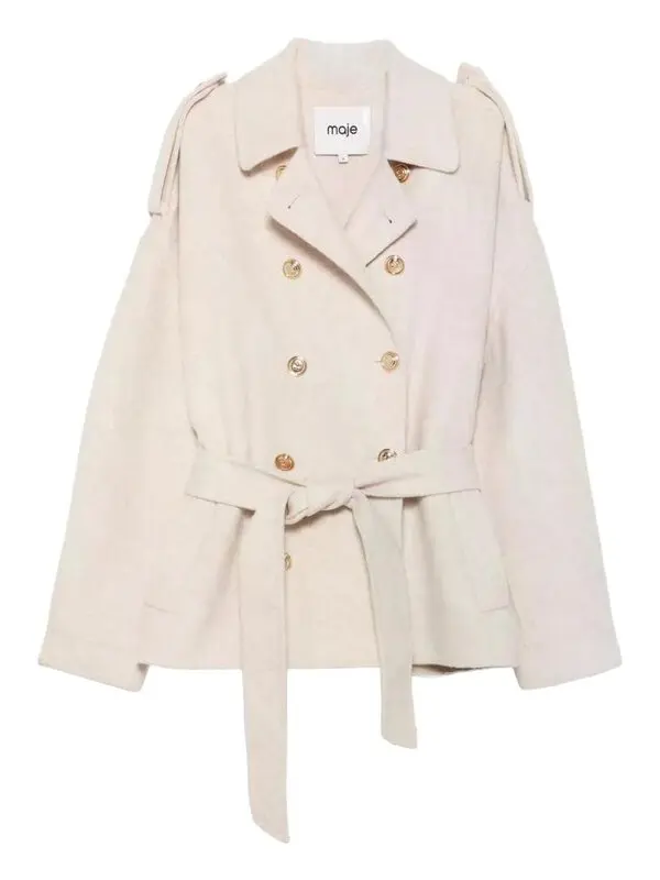 Maje Germain Double-breasted Belted Coat - Neutrals
