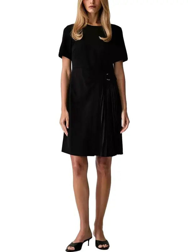 Dkny Pleated Buckle-detail Mini Dress - Black
