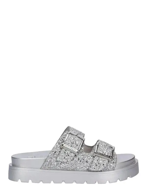 BUFFALO Raya Ari Glam Glitter-effect Flat Sandals - Silver