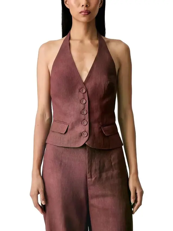 Bardot Domenica Halterneck Button-up Top - Brown