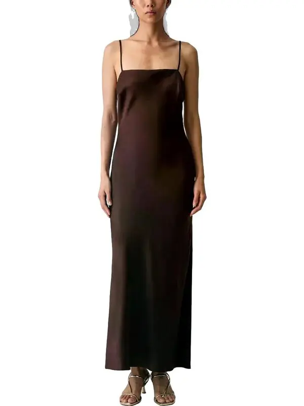 Bardot Marlo Satin-finish Spaghetti-strap Maxi Dress - Brown