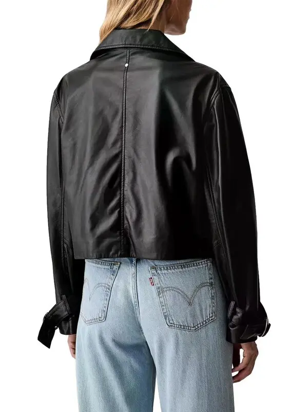 Armani Exchange Double-breasted Leather Jacket - Black