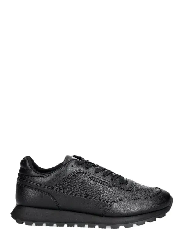Armani Exchange Embossed Logo Pebbled Effect Lace-up Sneakers - Black