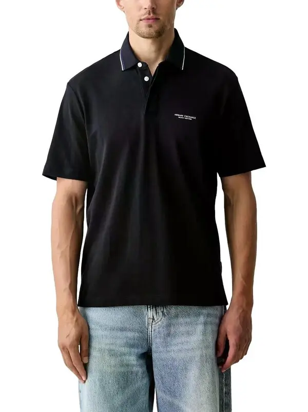 Armani Exchange Logo-print Tipped Polo Shirt - Blue