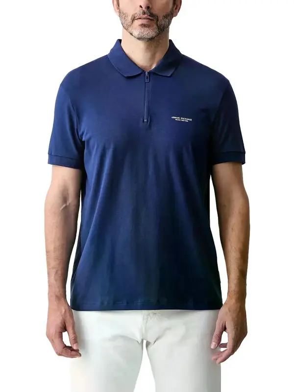 Armani Exchange Logo-print Zip-fastening Polo Shirt - Blue