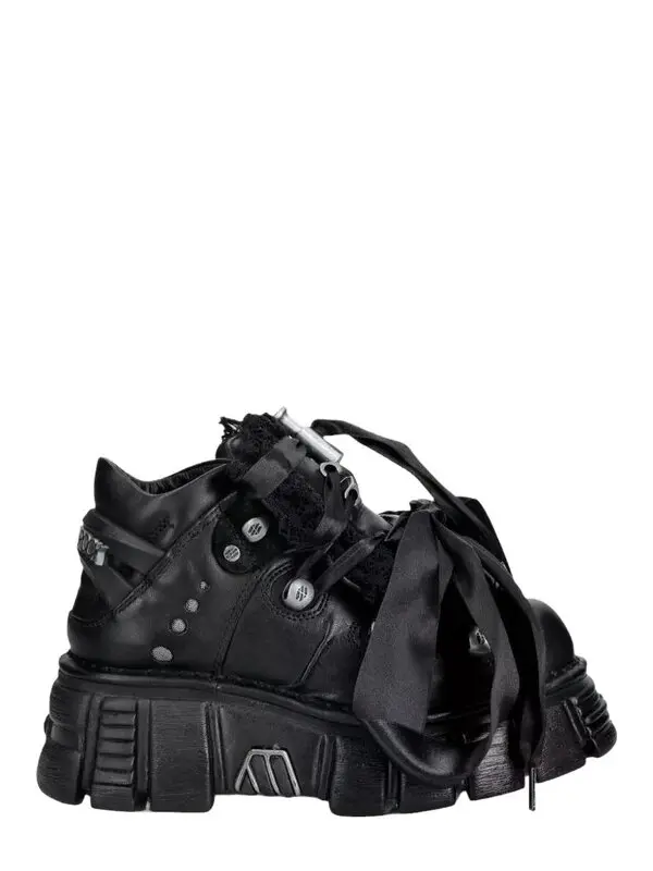 NEW ROCK Metallic Lace-trim Platform Boots - Black