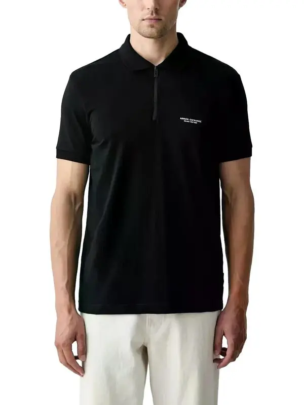 Armani Exchange Logo-print Zip-up Polo Shirt - Black