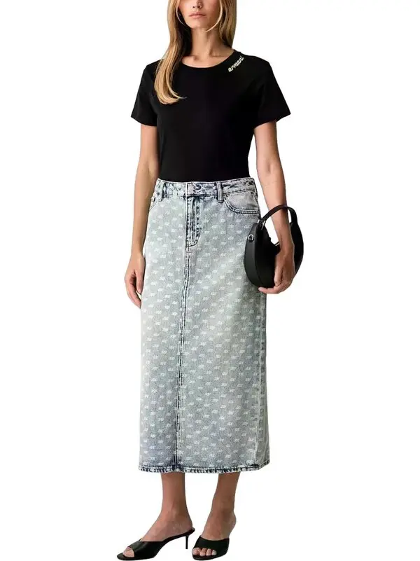 Armani Exchange Monogram-print Denim Midi Skirt - Blue