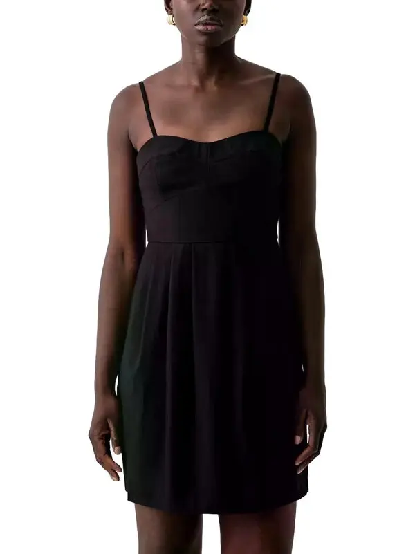 Armani Exchange Sweetheart-neck Pleated Mini Dress - Black