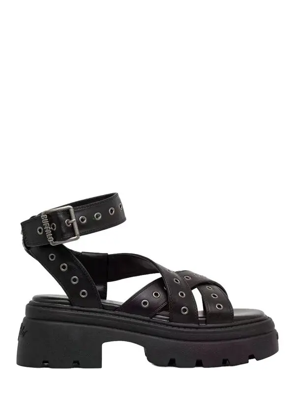 BUFFALO Vega Mss Riv Eyelet-embellished Platform Sandals - Black