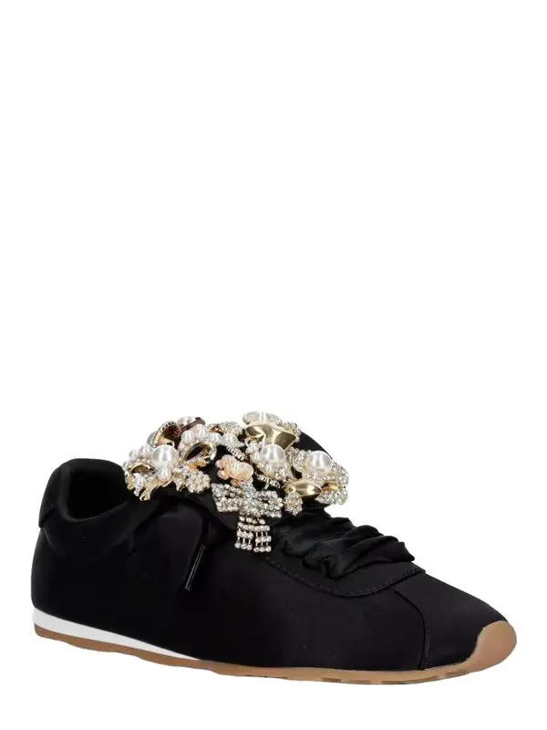 Jeffrey Campbell Shelter Crystal-embellished Faux-pearl Sneakers - Black