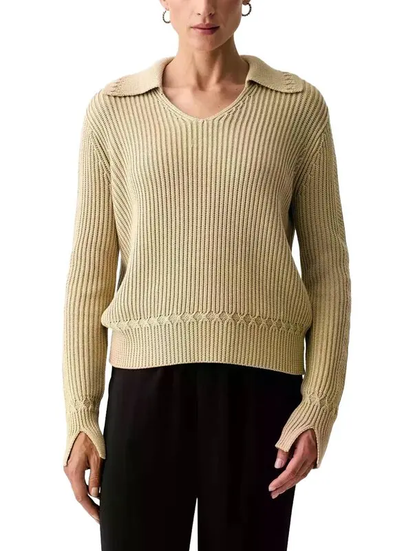Armani Exchange Ribbed-knit Spread-collar Sweater - Neutrals