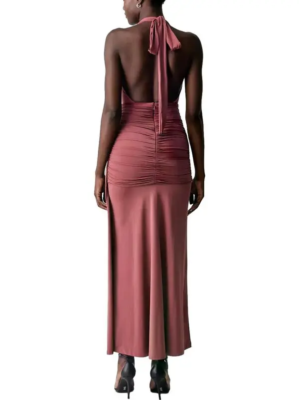 Bardot Ines Ruched Halterneck Maxi Dress - Pink