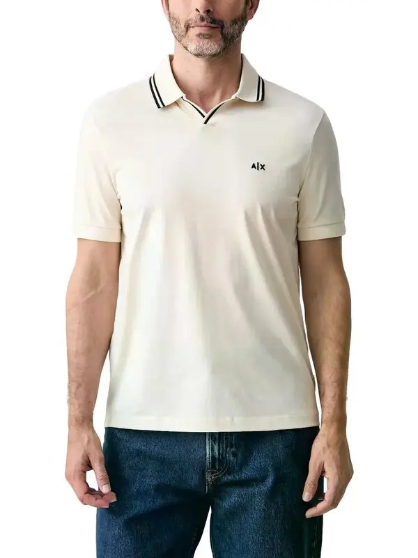Armani Exchange Logo-embroidered Tipped T-shirt - Neutrals