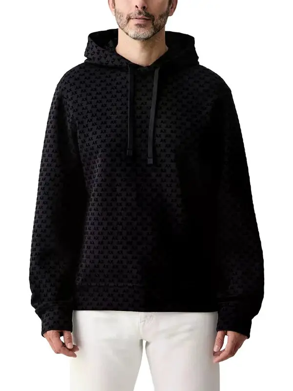 Armani Exchange Monogram-pattern Drawstring Hoodie - Black
