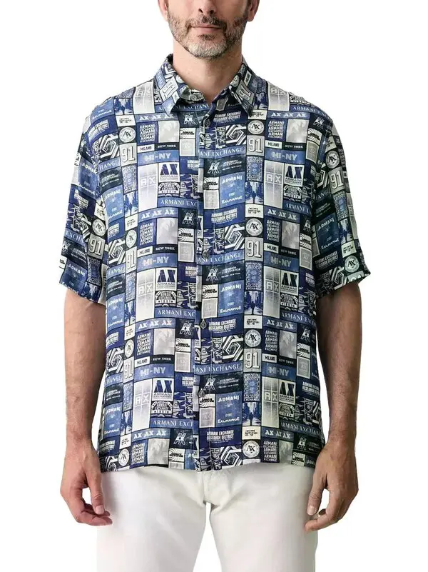 Armani Exchange Logo-print Short-sleeve Shirt - Blue
