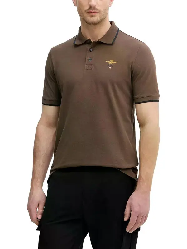 AERONAUTICA MILITARE Logo-embroidered Polo Shirt - Brown
