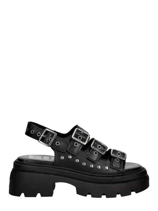 BUFFALO Vega Athena Platform Sandals With Eyelet Embellishments - Black